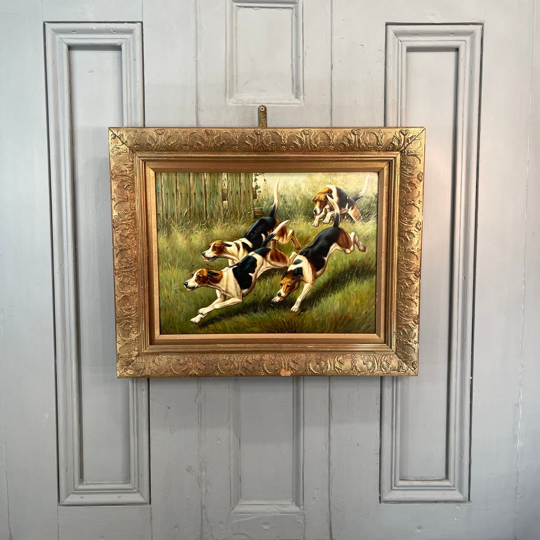 Antique Vintage French Oil Painting Study of Hunting Dogs Signed G ...