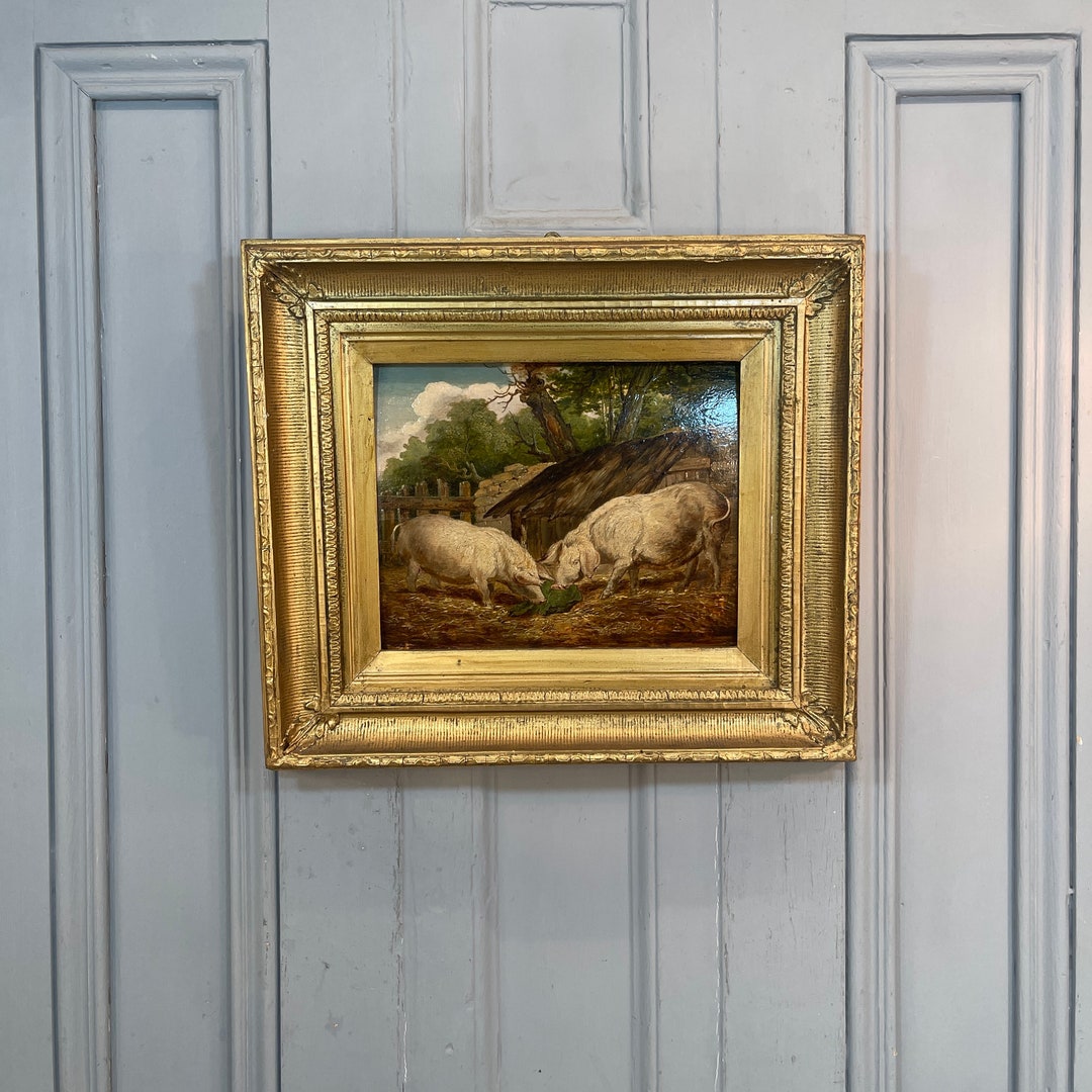 Antique Georgian Oil Painting Portrait Study of Pigs in Sty by George ...