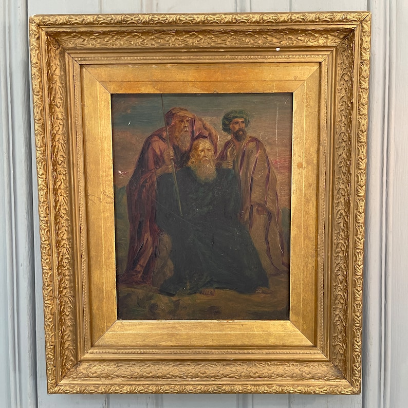 Antique Oil Painting Portrait Study of a Biblical Scene Aaron and Hur ...