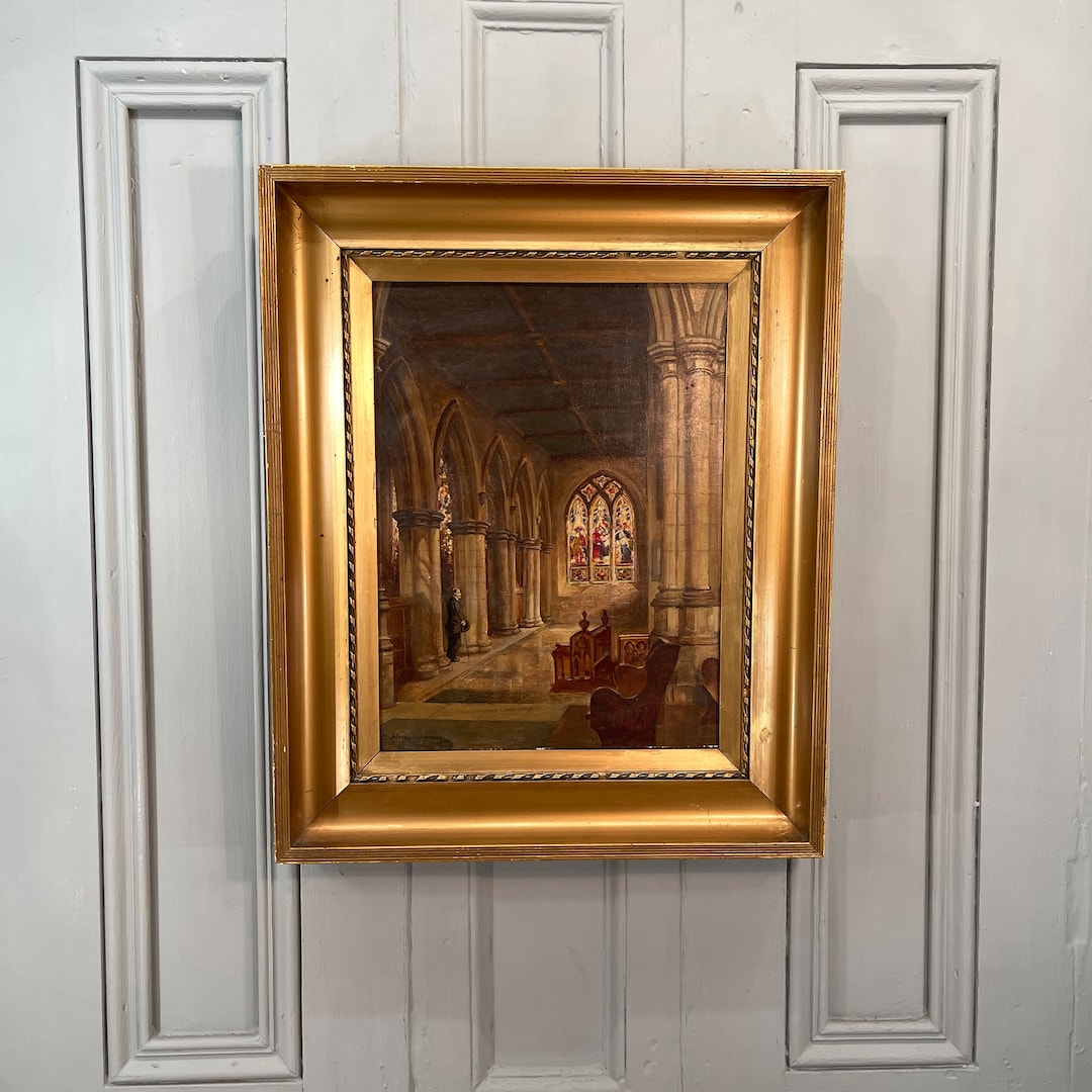 Antique Oil Painting Study of a Church Interior Signed H Sharpe 1926 - Etsy