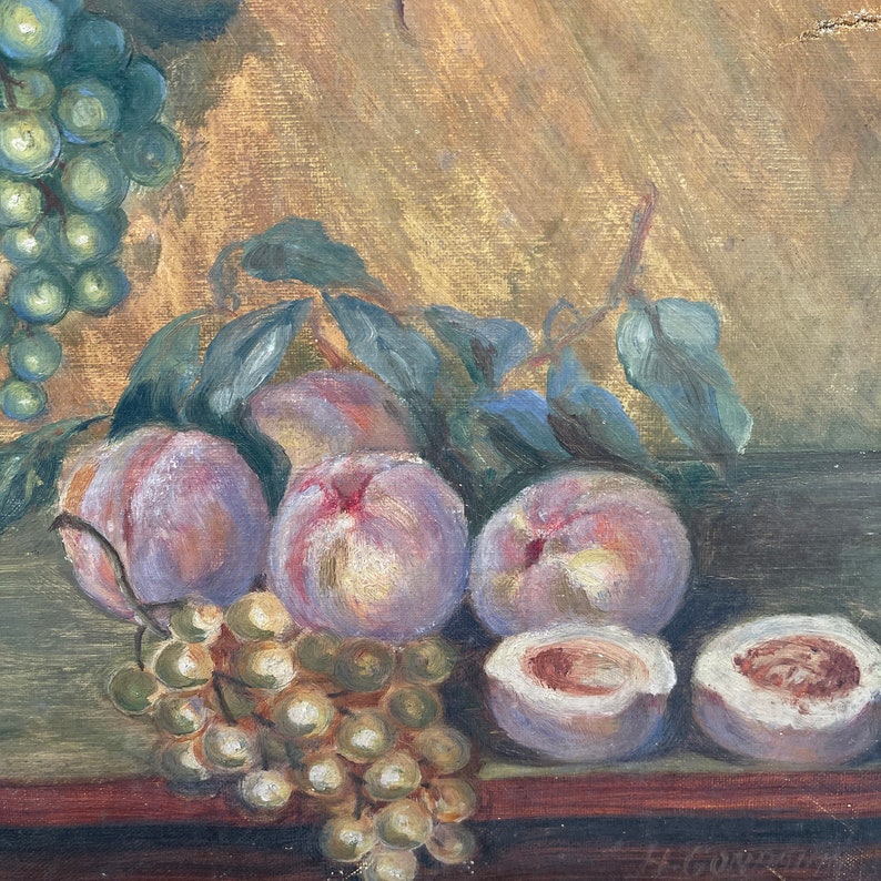 Large Antique Impressionist Still Life Oil Painting of Fruit Signed H ...