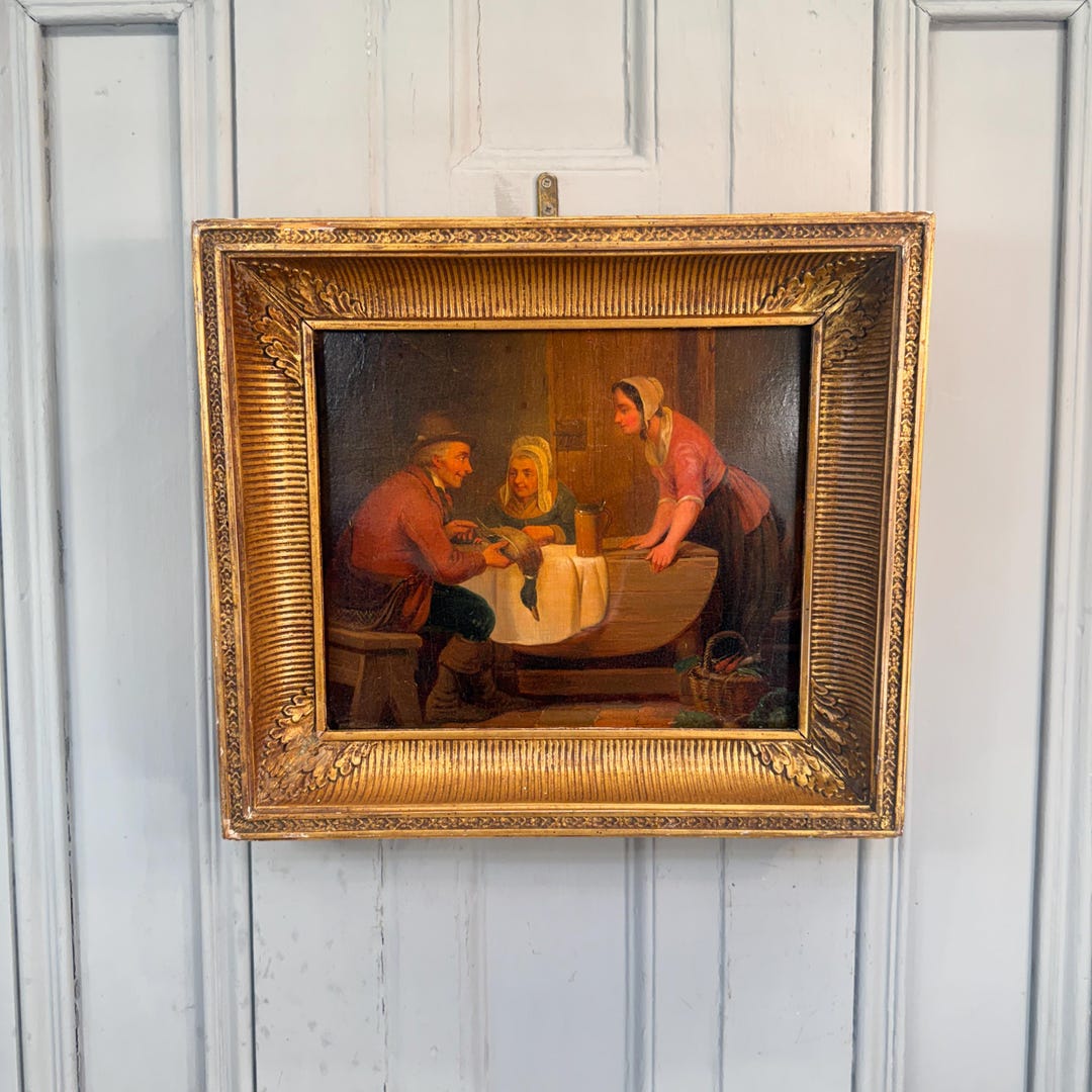 Antique Dutch Oil Painting Portrait Study of a Kitchen Interior With ...