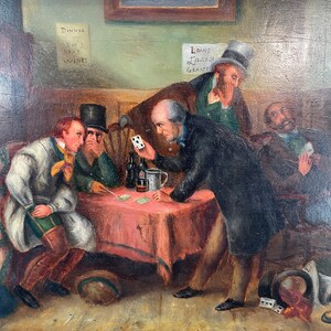 Large Antique Victorian Oil Painting Study of Rogues Playing Cards - Etsy
