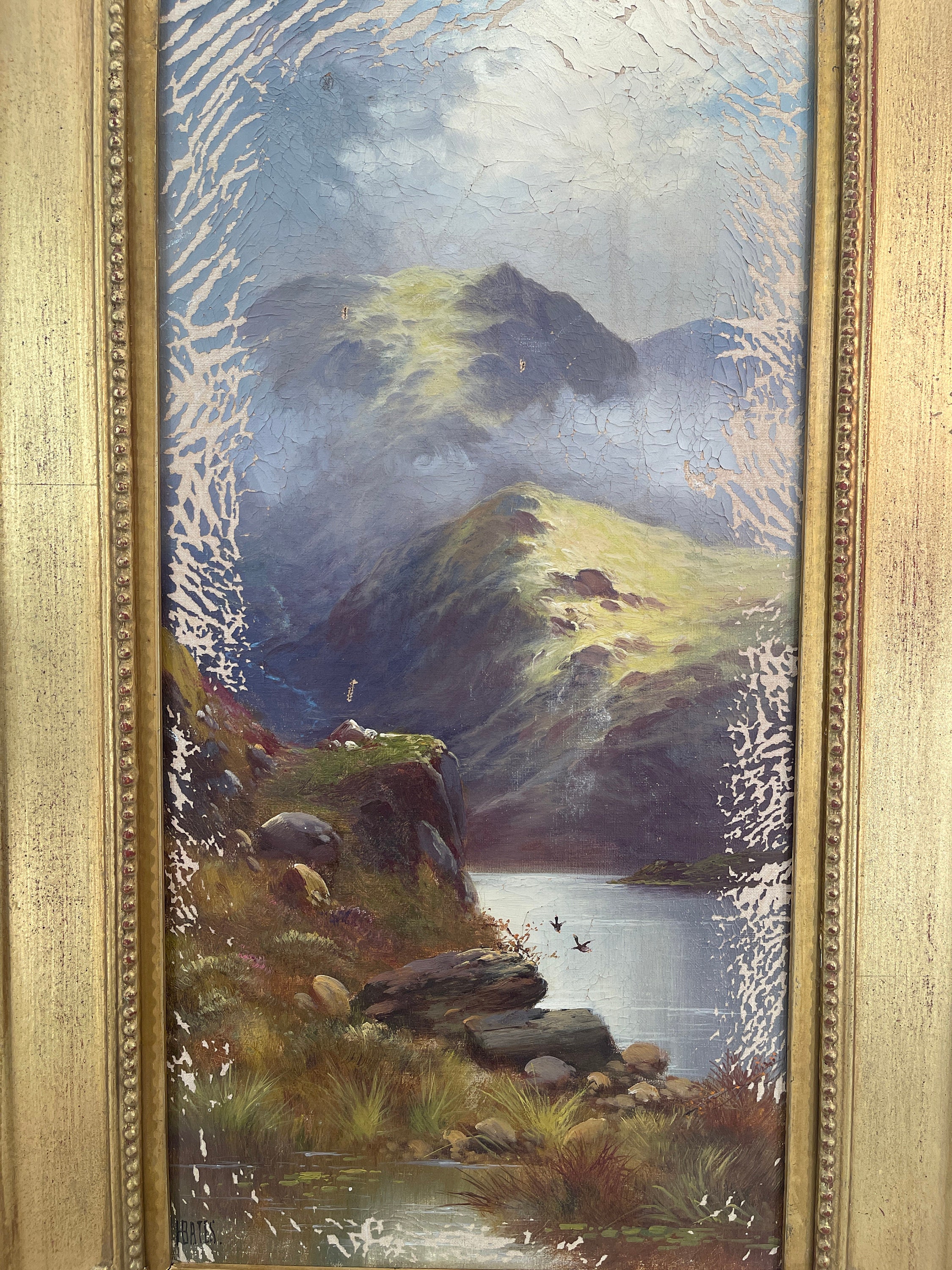 Large Antique Landscape Oil Painting of Scottish Loch Signed H Bates - Etsy
