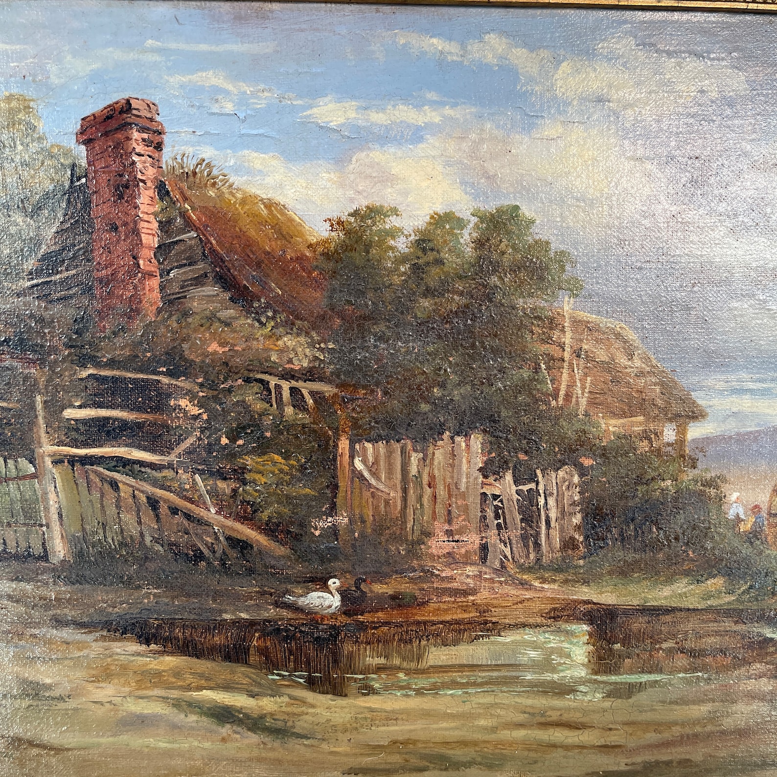Antique Victorian Landscape Oil Painting of Tumbledown Cottage With ...