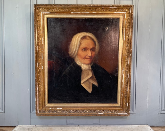 Large Antique Oil Painting Portrait of Senior Lady in Bonnet Signed ...