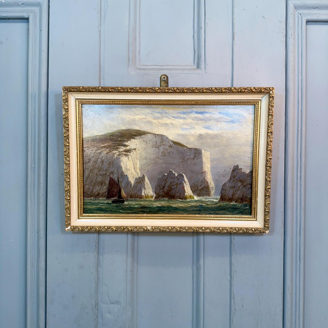 Antique Coastal Landscape Oil Painting of the Needles, Isle of Wight ...