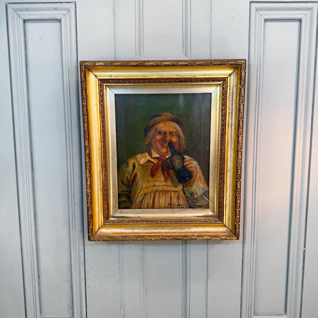 Antique Oil Painting Portrait of a Country Yokel in Shepherds Smock ...
