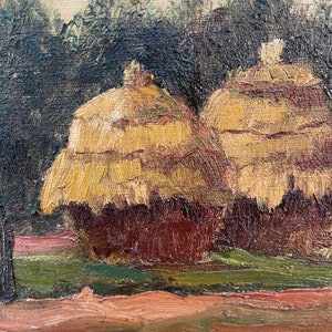 Antique French Impressionist Landscape Oil Painting of Haystacks Signed ...