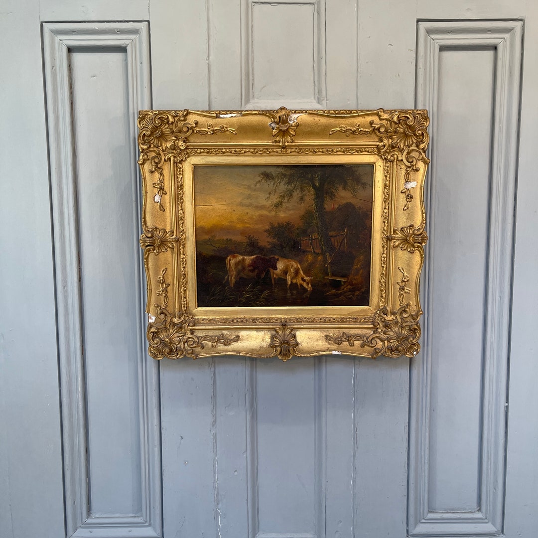 Antique Victorian River Landscape Oil Painting Study of Cattle in the ...
