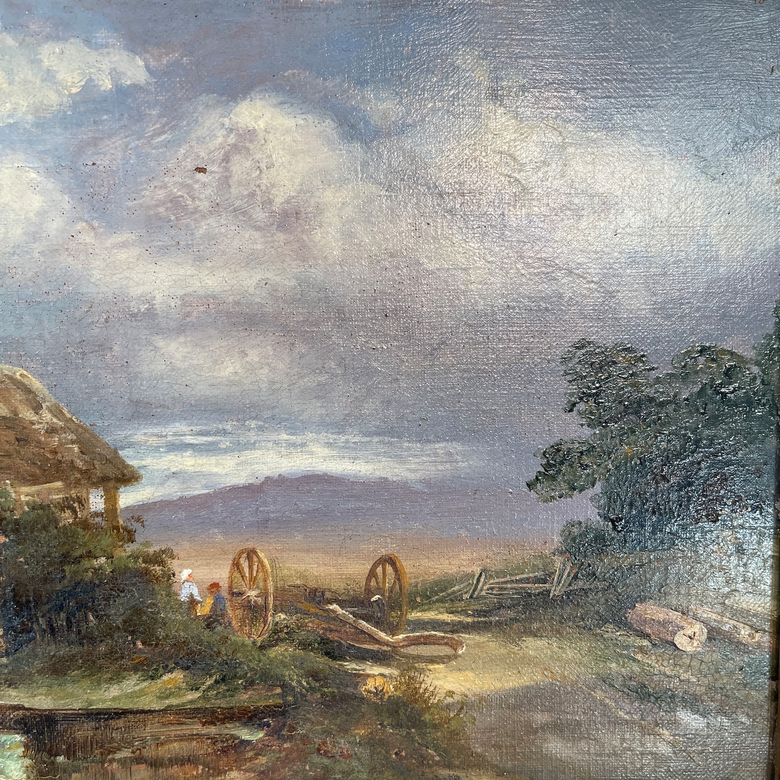 Antique Victorian Landscape Oil Painting of Tumbledown Cottage With ...