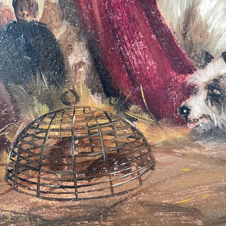 Antique Signed Victorian Oil Painting Study of Inquisitive Terrier Dogs ...