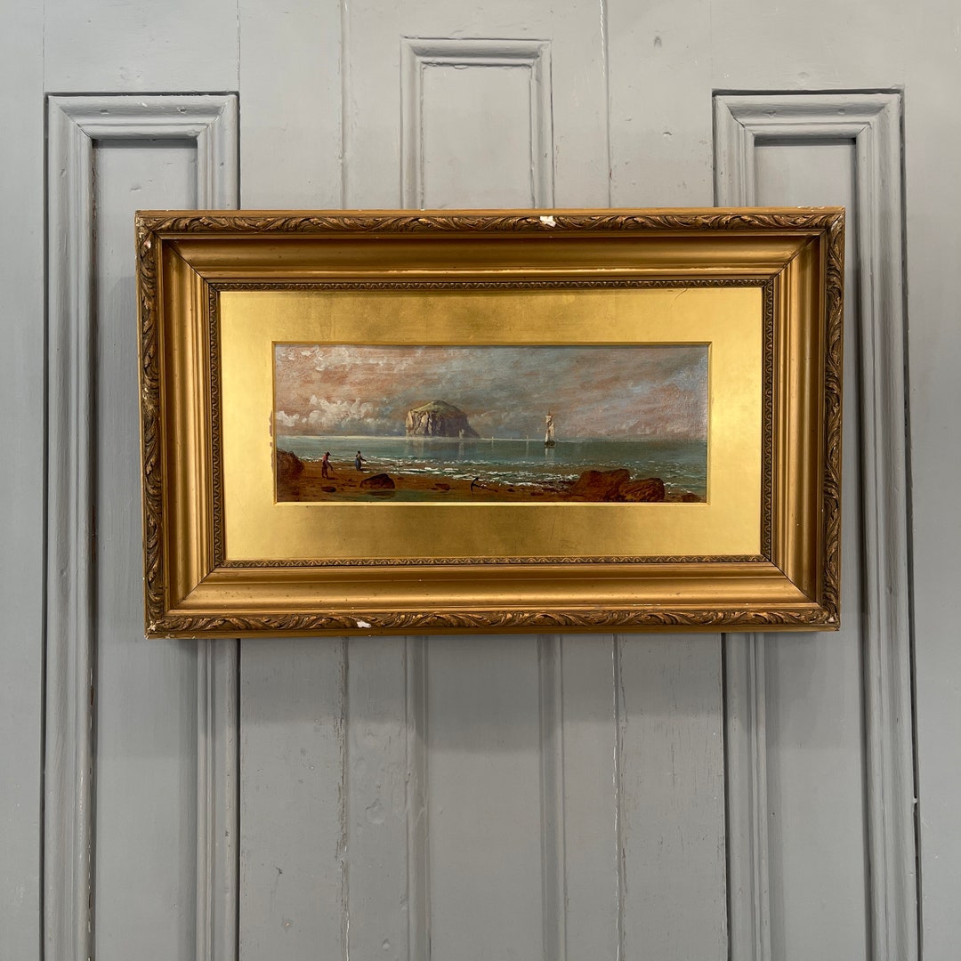 Antique Coastal Landscape Oil Painting of Bell Rock Island by JA ...