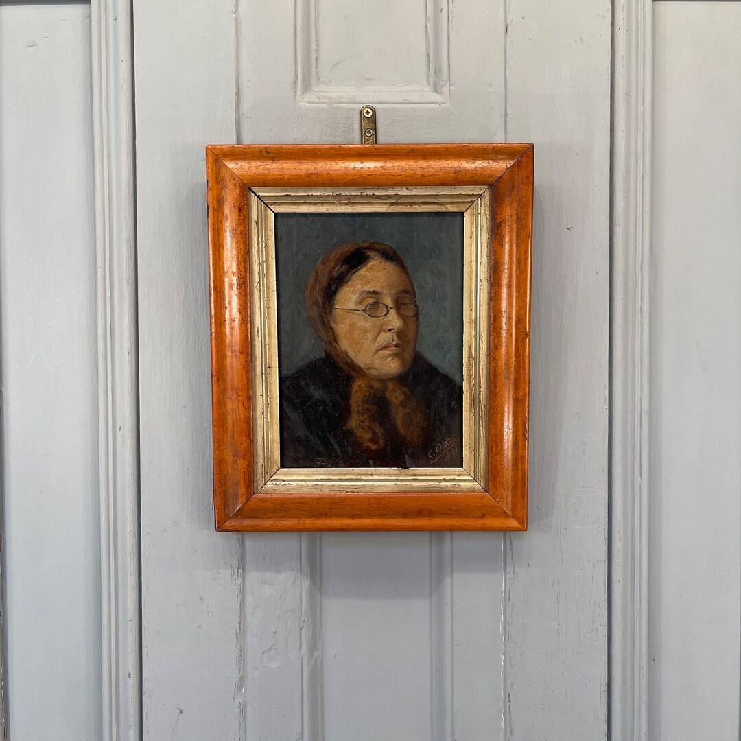 Antique Oil Painting Portrait Study of Lady in Headscarf and Spectacles ...