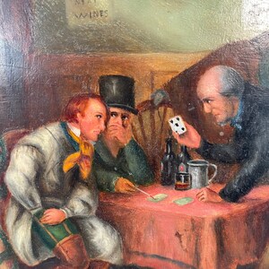 Large Antique Victorian Oil Painting Study of Rogues Playing Cards - Etsy