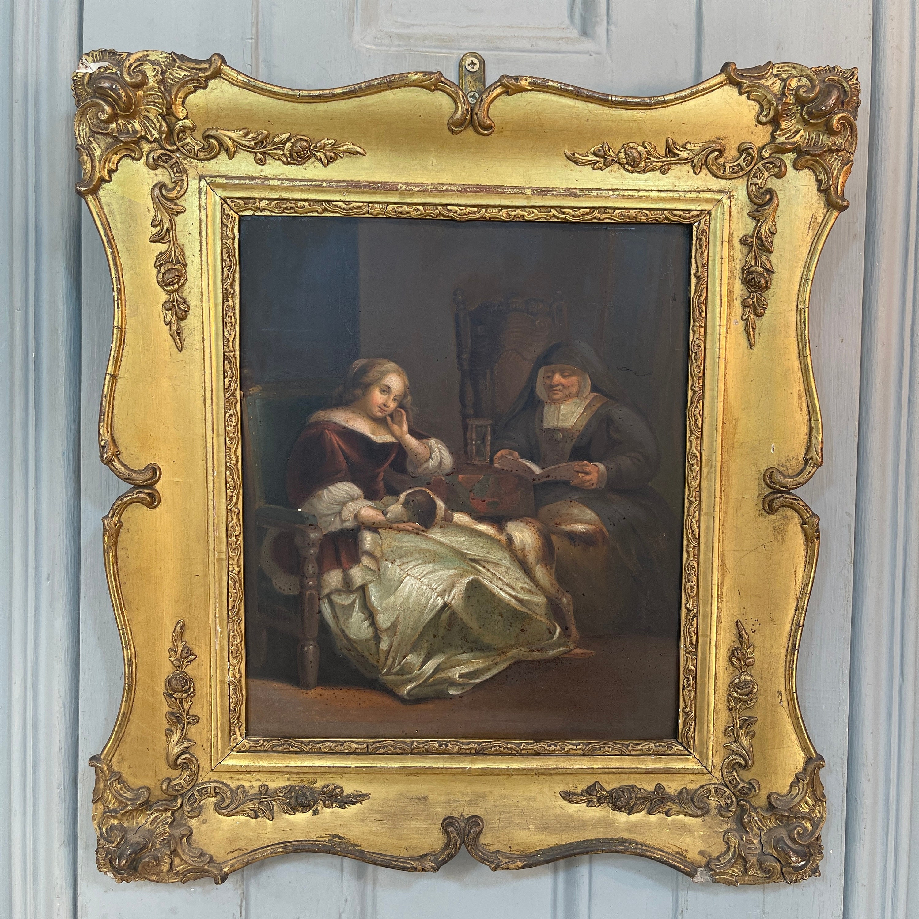 Antique Dutch Flemish Oil Painting Portrait on Tin Study of Lady With ...