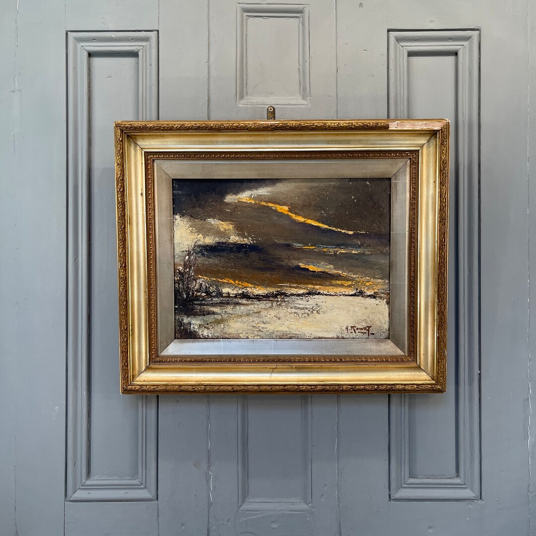 Antique French Impressionist Landscape Oil Painting of Snowscene at ...