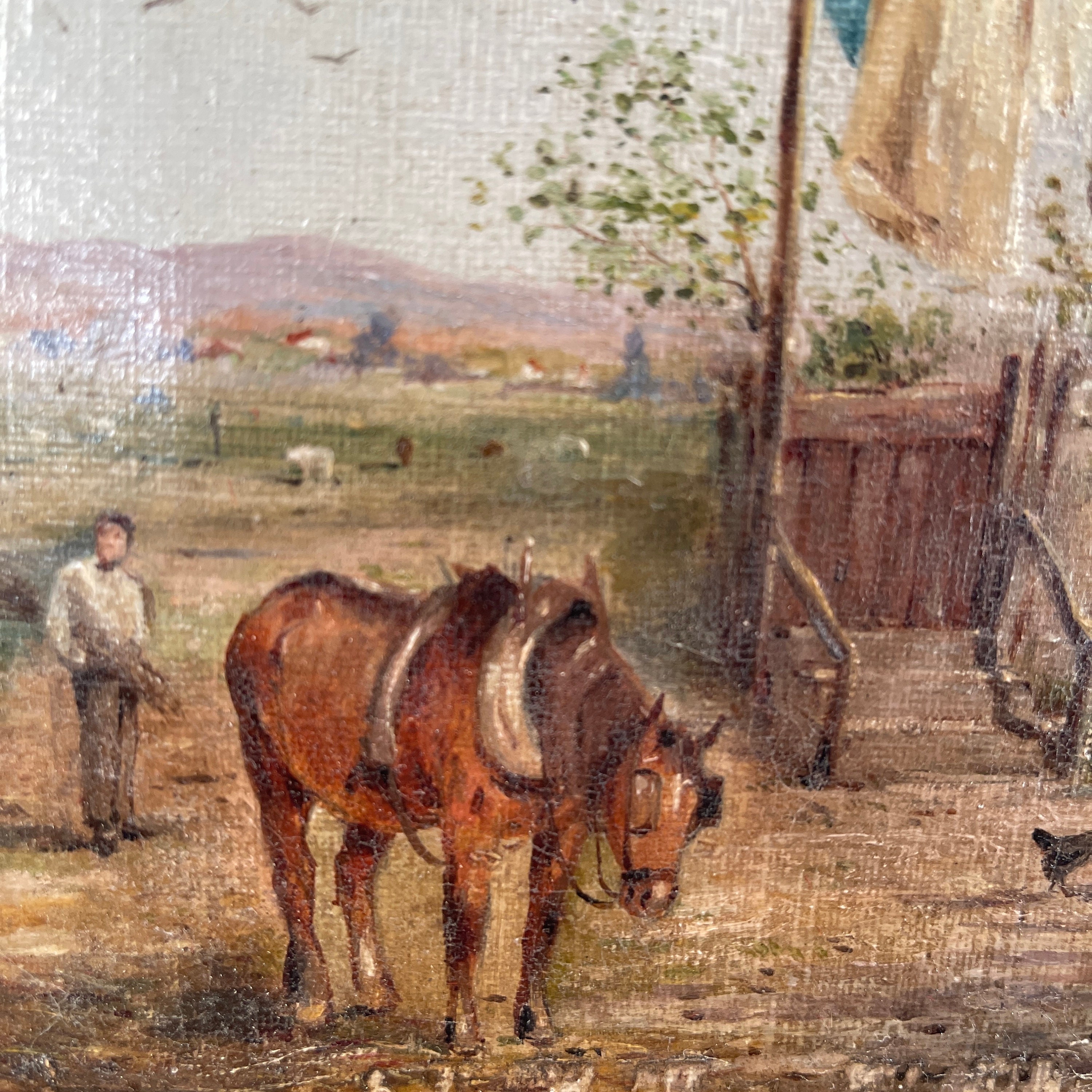 Antique Victorian Signed Oil Painting Study of Farmyard With Horse and ...