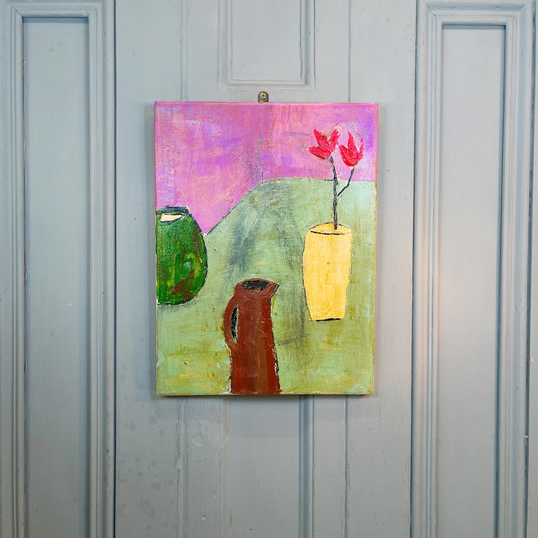 Vintage Still Life Oil Painting: Abstract Jug and Vase, Alison Vickers ...