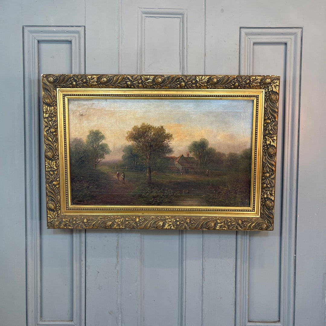 Antique Signed Victorian River Landscape Oil Painting With Figures at ...