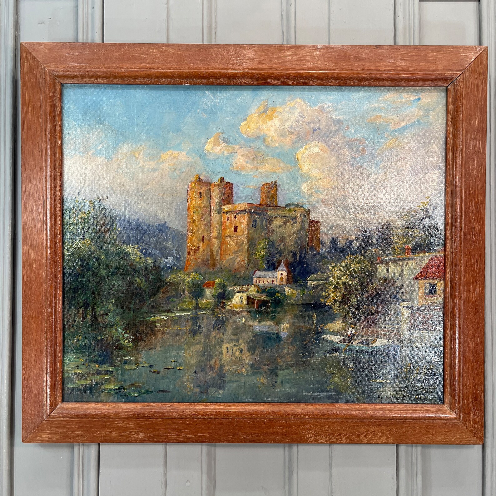 Large Antique French Impressionist Landscape Oil Painting of a Castle ...