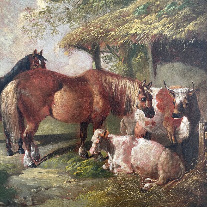Antique Georgian Early Victorian Oil Painting of Horses and Cows - Etsy