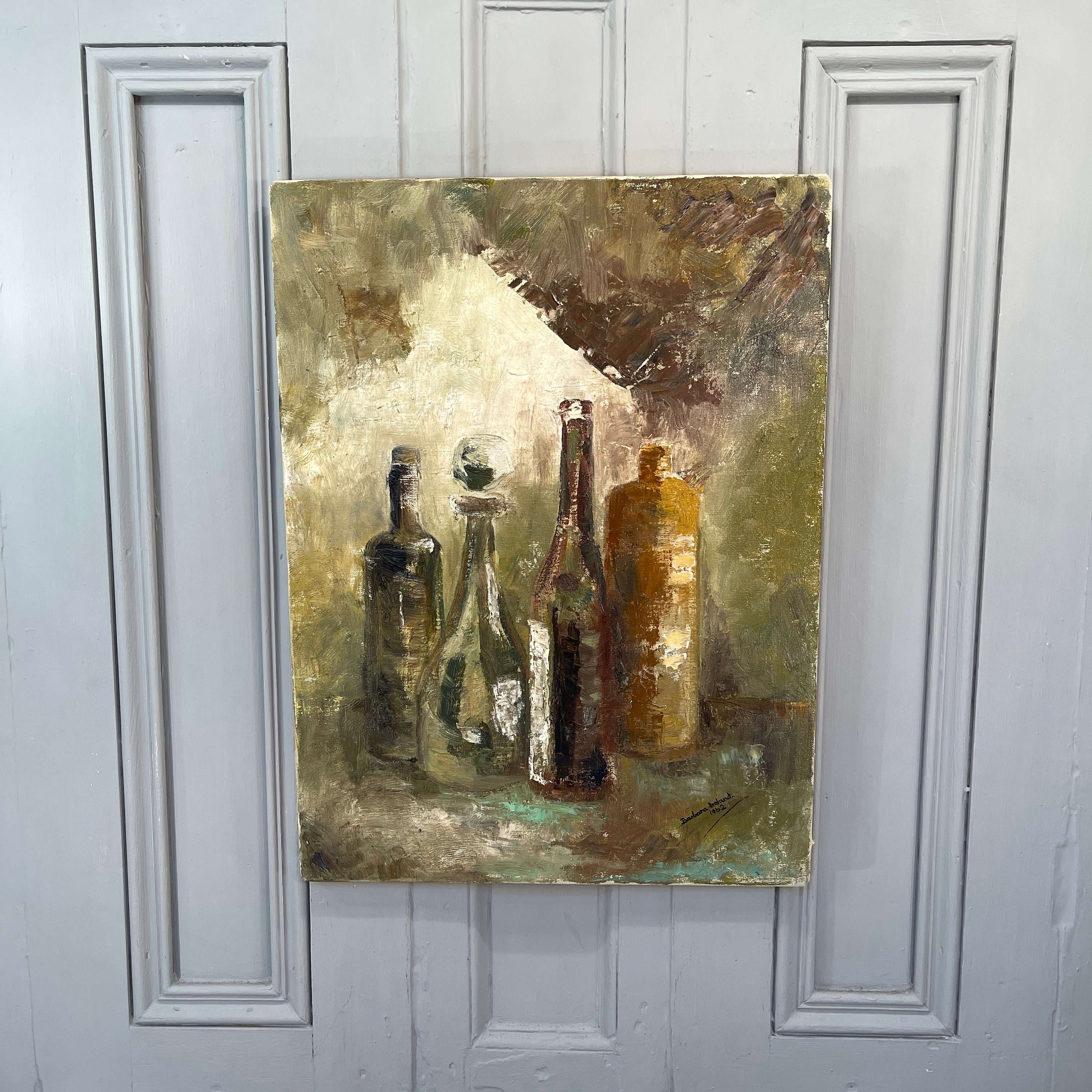 Antique Vintage Impressionist Still Life Oil Painting of Bottles Signed ...
