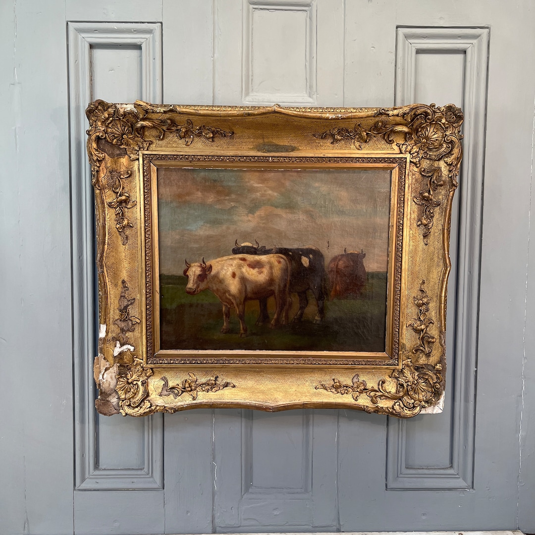 Large Antique French Oil Painting of Cows - Etsy