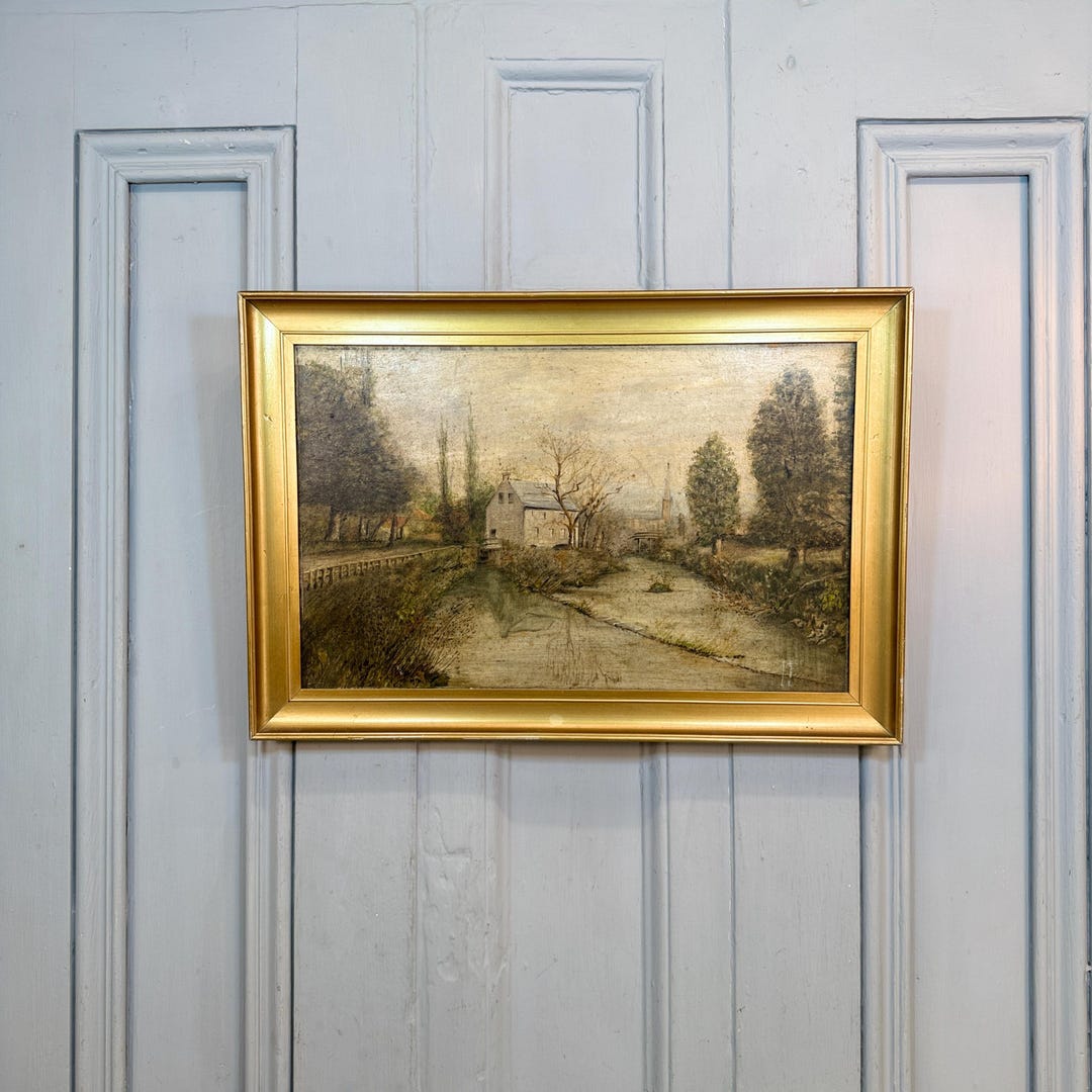 Antique Landscape Oil Painting of Monnow Mill, Monmouthshire by Charles ...