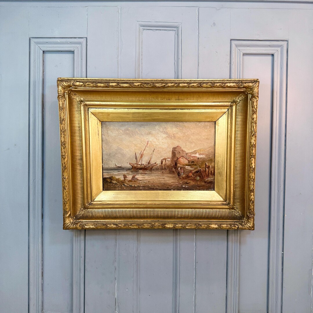 Antique Italianate Coastal Landscape Oil Painting Signed Alfred ...