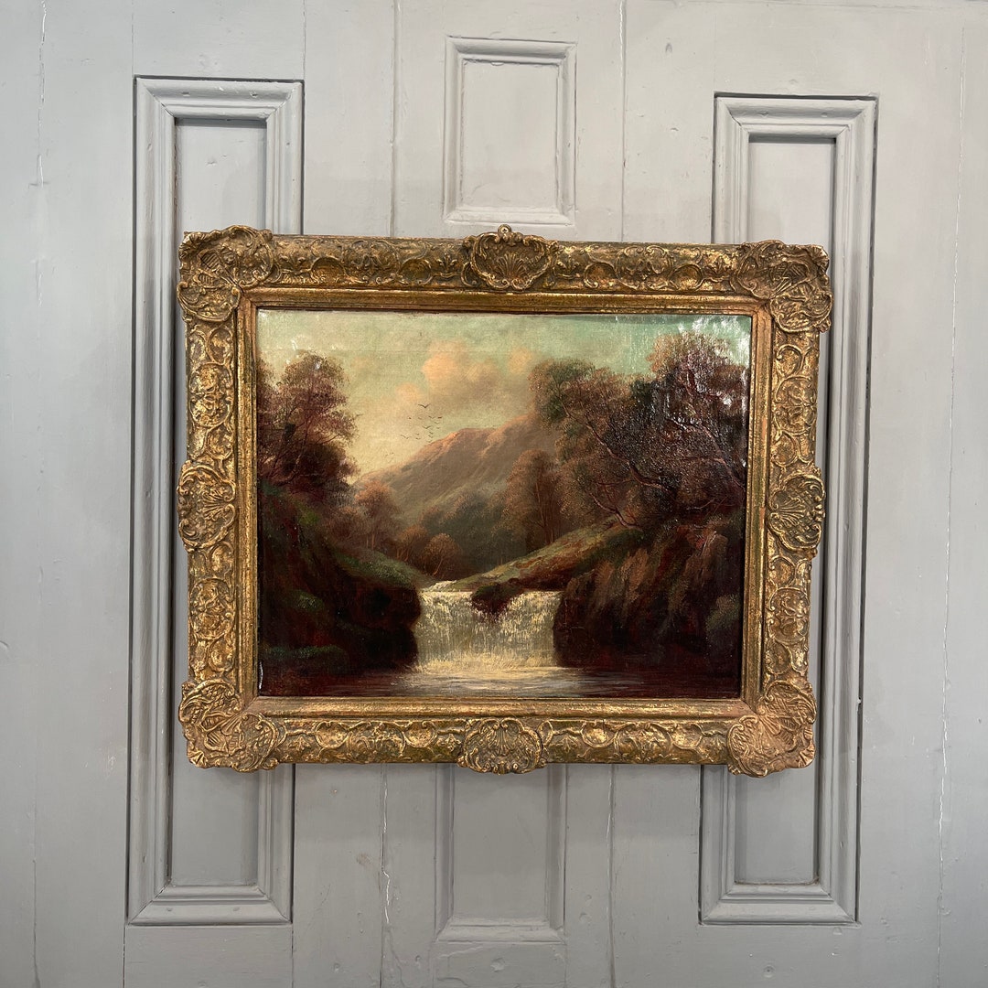 Antique Victorian River Landscape Oil Painting Study of a Welsh ...