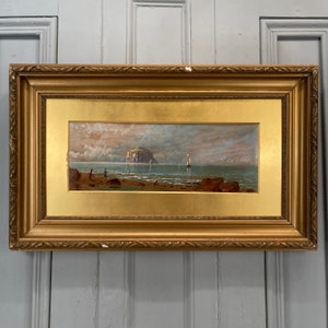 Antique Coastal Landscape Oil Painting of Bell Rock Island by JA ...
