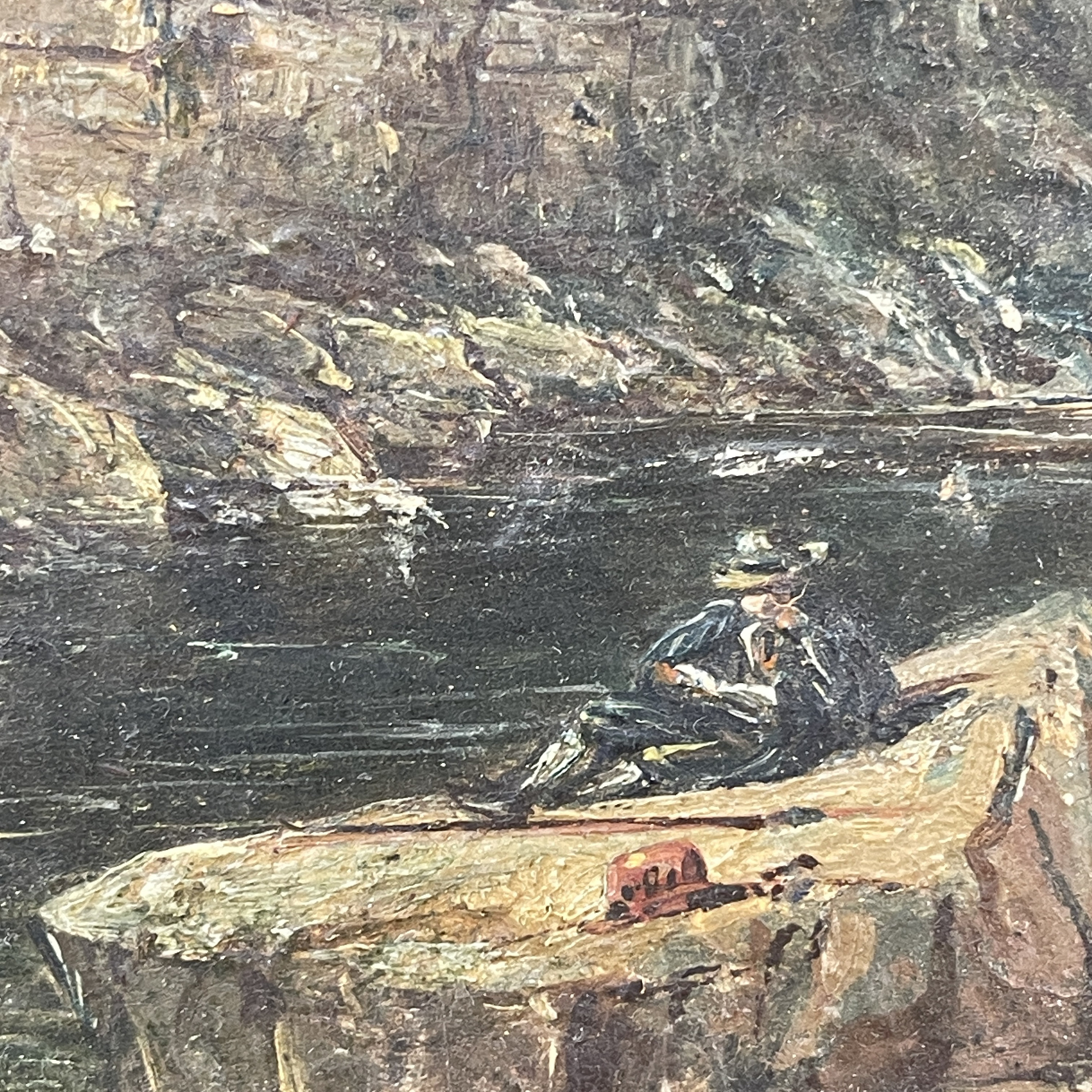Antique River Landscape Oil Painting With Fisherman - Etsy