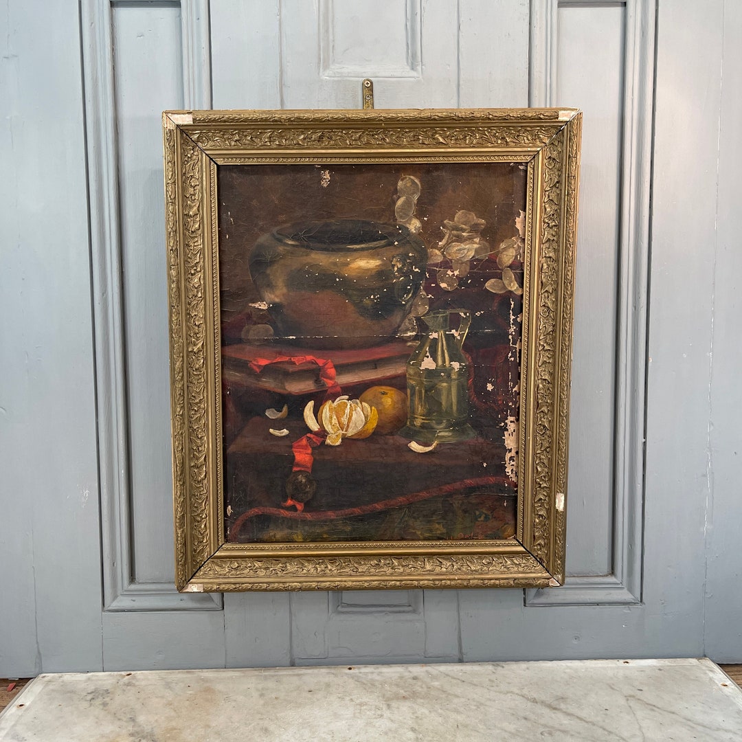 Antique French Still Life Oil Painting: Fruit, Jug, Signed A Joelens ...