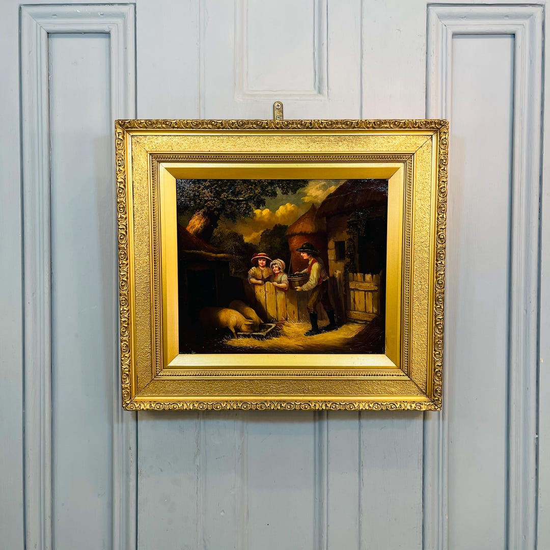 Antique Early Victorian Oil Painting Portrait Study of Farmyard With ...