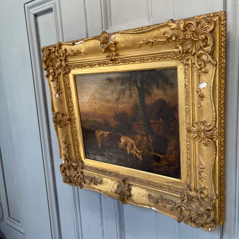 Antique Victorian River Landscape Oil Painting Study of Cattle in the ...