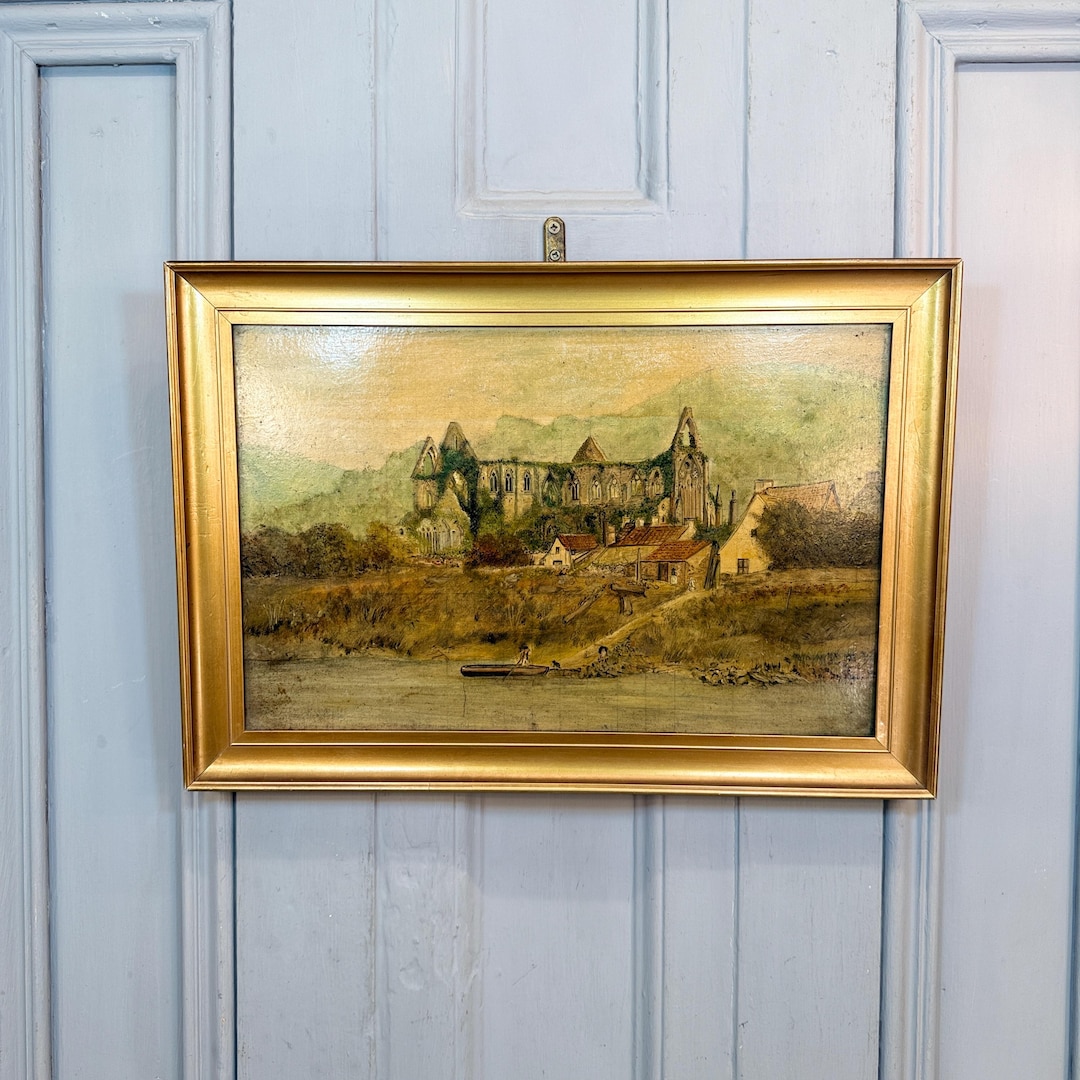 Antique Landscape Oil Painting of Tintern Abbey, Monmouthshire by ...