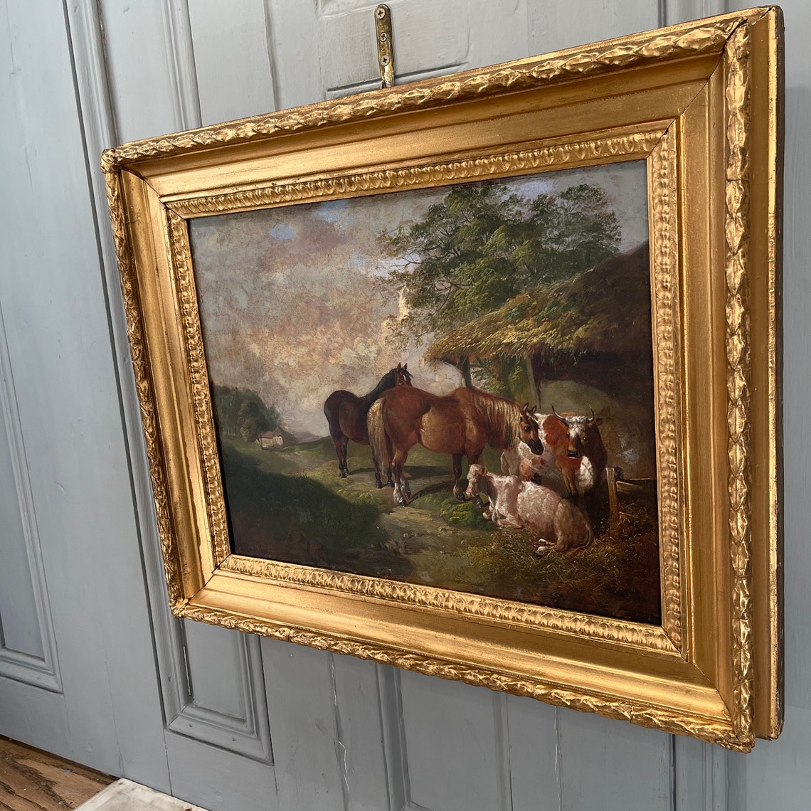 Antique Georgian Early Victorian Oil Painting of Horses and Cows - Etsy