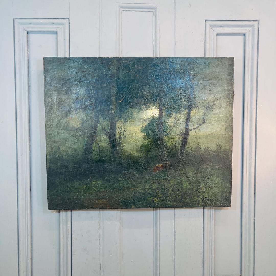 Antique Impressionist Landscape Oil Painting Study of Moonlight Through ...