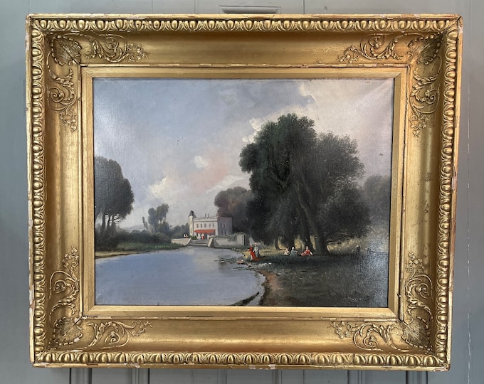 Large Antique French River Landscape Oil Painting With Country Villa - Etsy