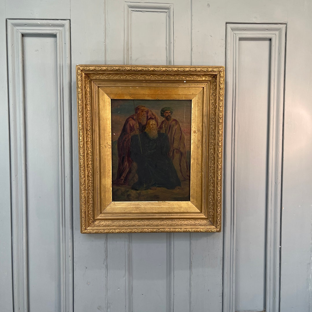 Antique Oil Painting Portrait Study of a Biblical Scene Aaron and Hur ...