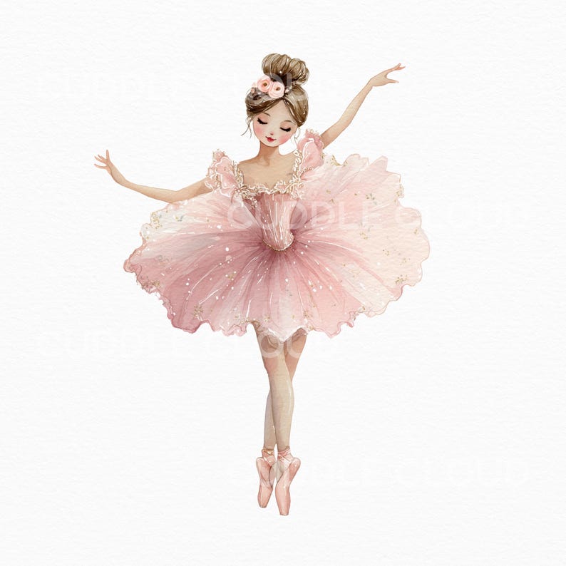 Watercolor Ballerina Girl Clipart, Pink Ballet Dancer PNG for Girl Room ...