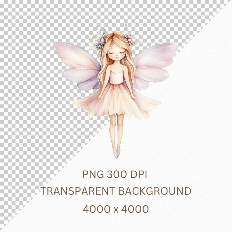Watercolor Fairy Clipart, Pink Fairy PNG Illustration, Cute Girl Fairy ...