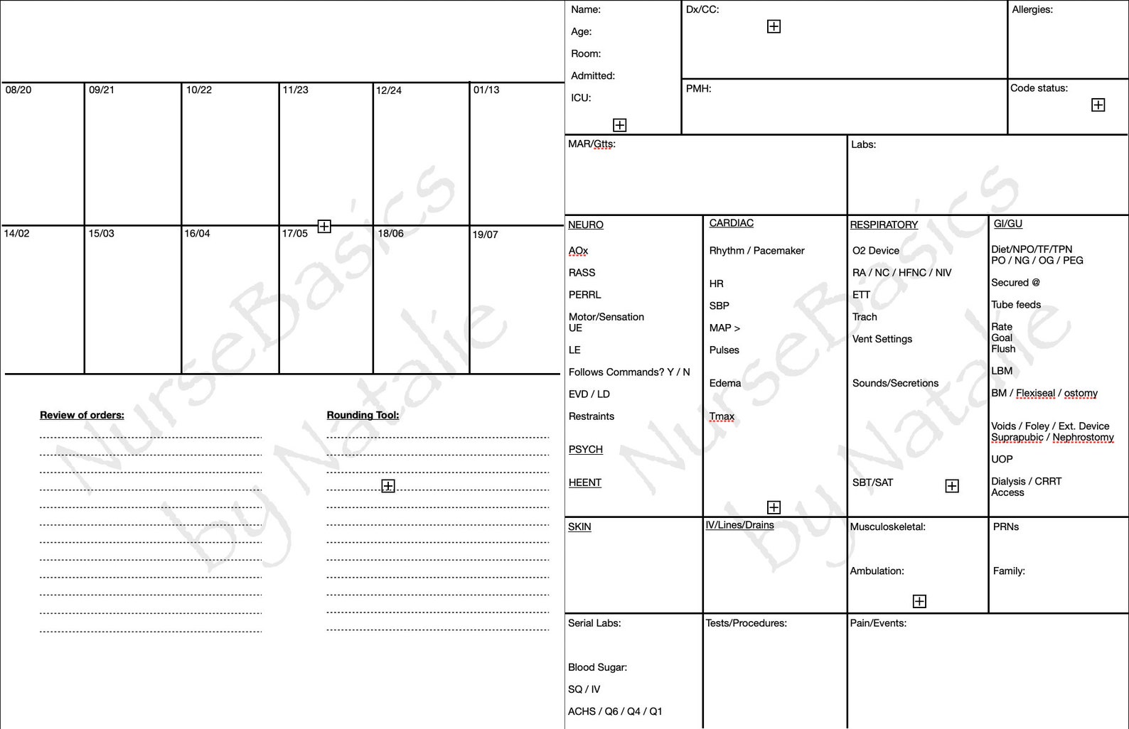 Nursing ICU Report Sheet - Etsy