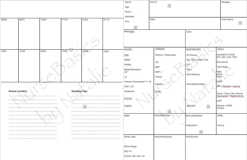 Nursing ICU Report Sheet - Etsy