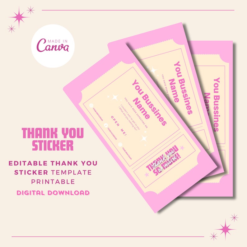 Editable Thank You Sticker Template - Etsy