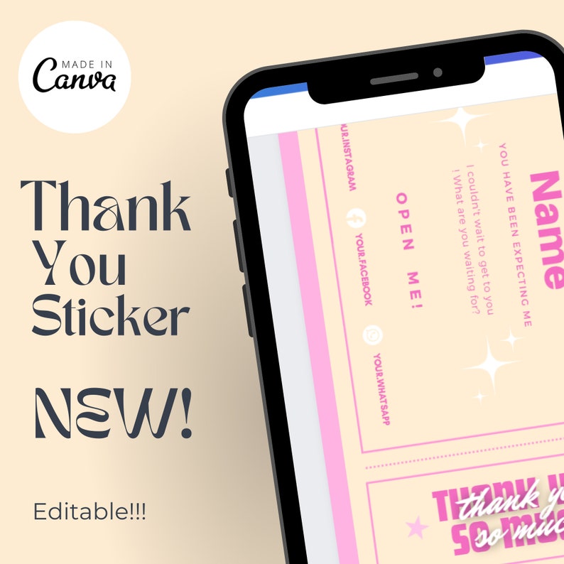 Editable Thank You Sticker Template - Etsy