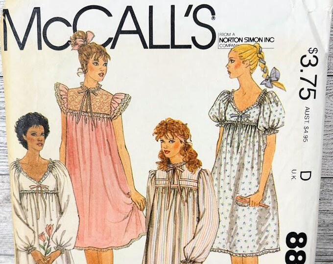 Vintage 1983 Mccalls Sewing Pattern No. 8821 - Misses' Nightgowns, Size ...