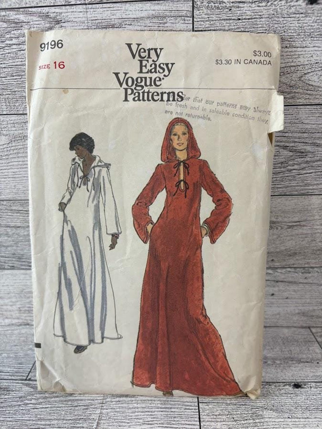 Vintage Vogue Pattern No. 9166 Caftan, Robe Pattern, Misses' Size 16 - Etsy