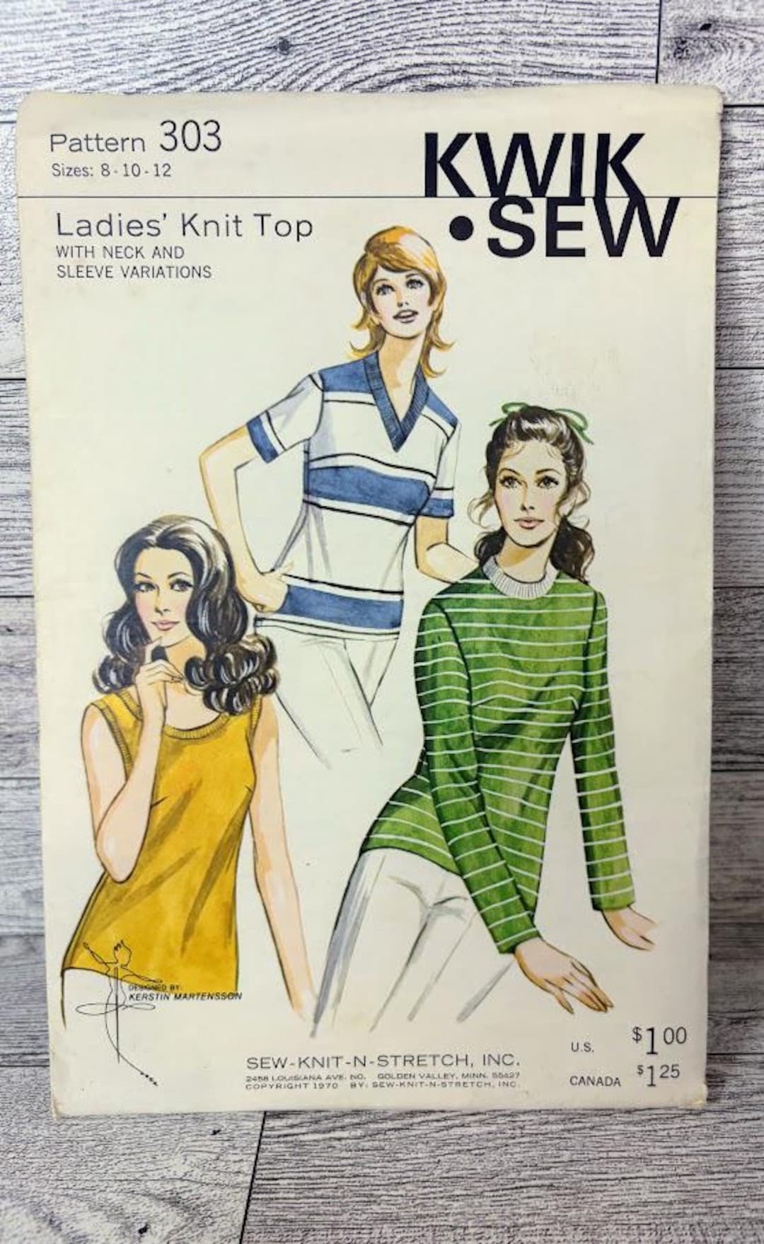 Vintage 1970 Kwik Sew Pattern No. 303 - Misses' Knit Top, Sizes 8-10-12 ...